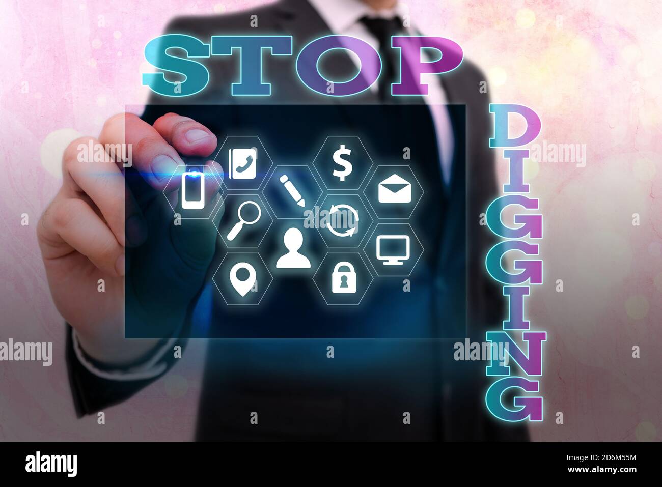 Writing note showing Stop Digging. Business concept for Prevent Illegal ...