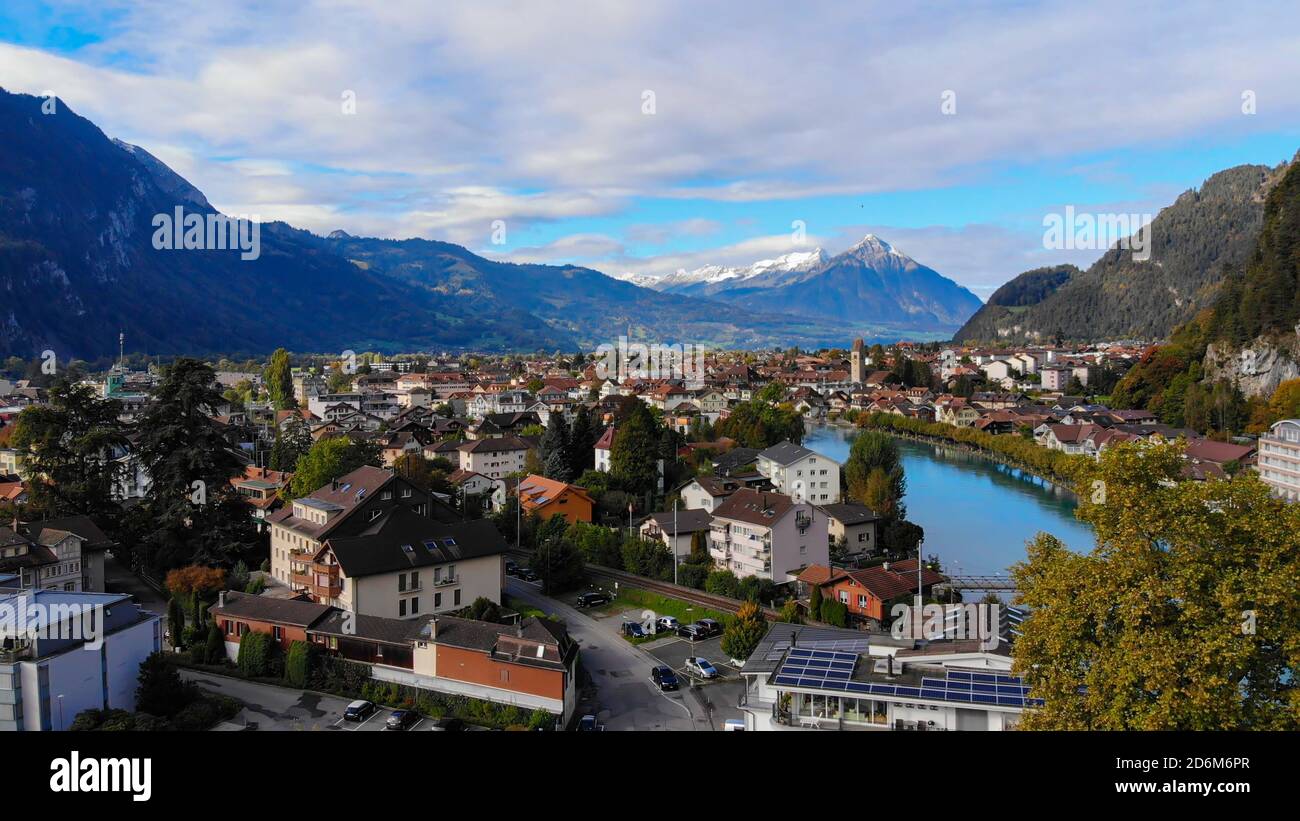 Aerial view over the city of Interlaken in Switzerland Stock Photo - Alamy