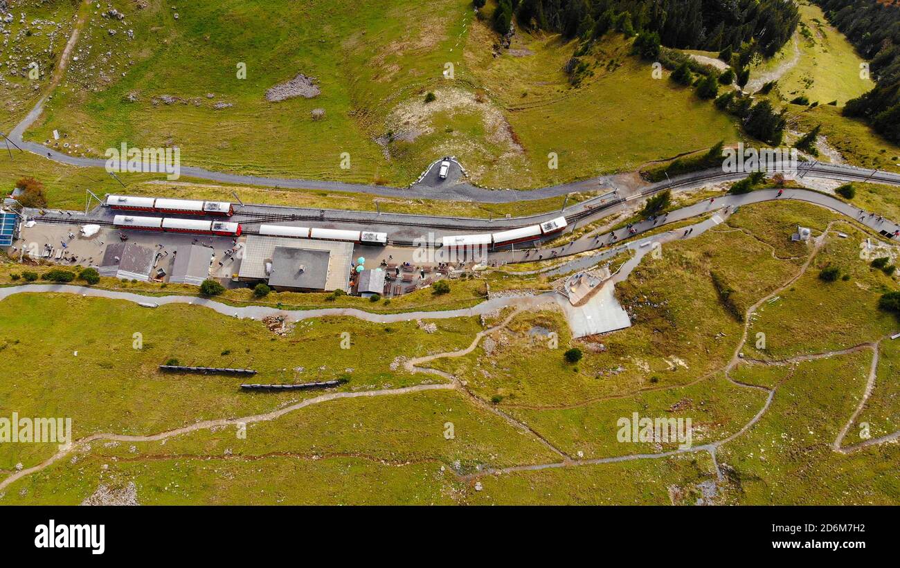 Famous cog railway on the mountain Schynige Platte in Switzerland Stock ...