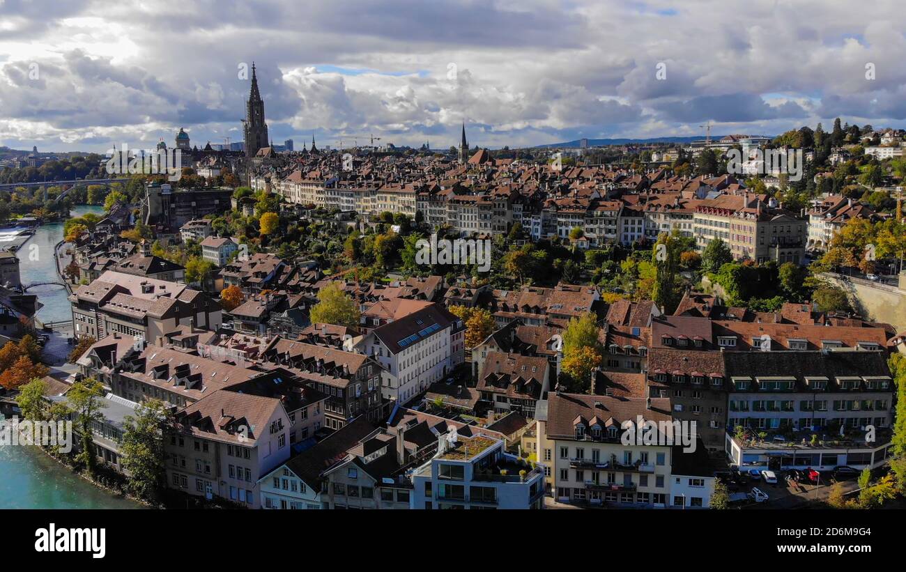 Historic district of Bern in Switzerland - aerial view over the capital ...