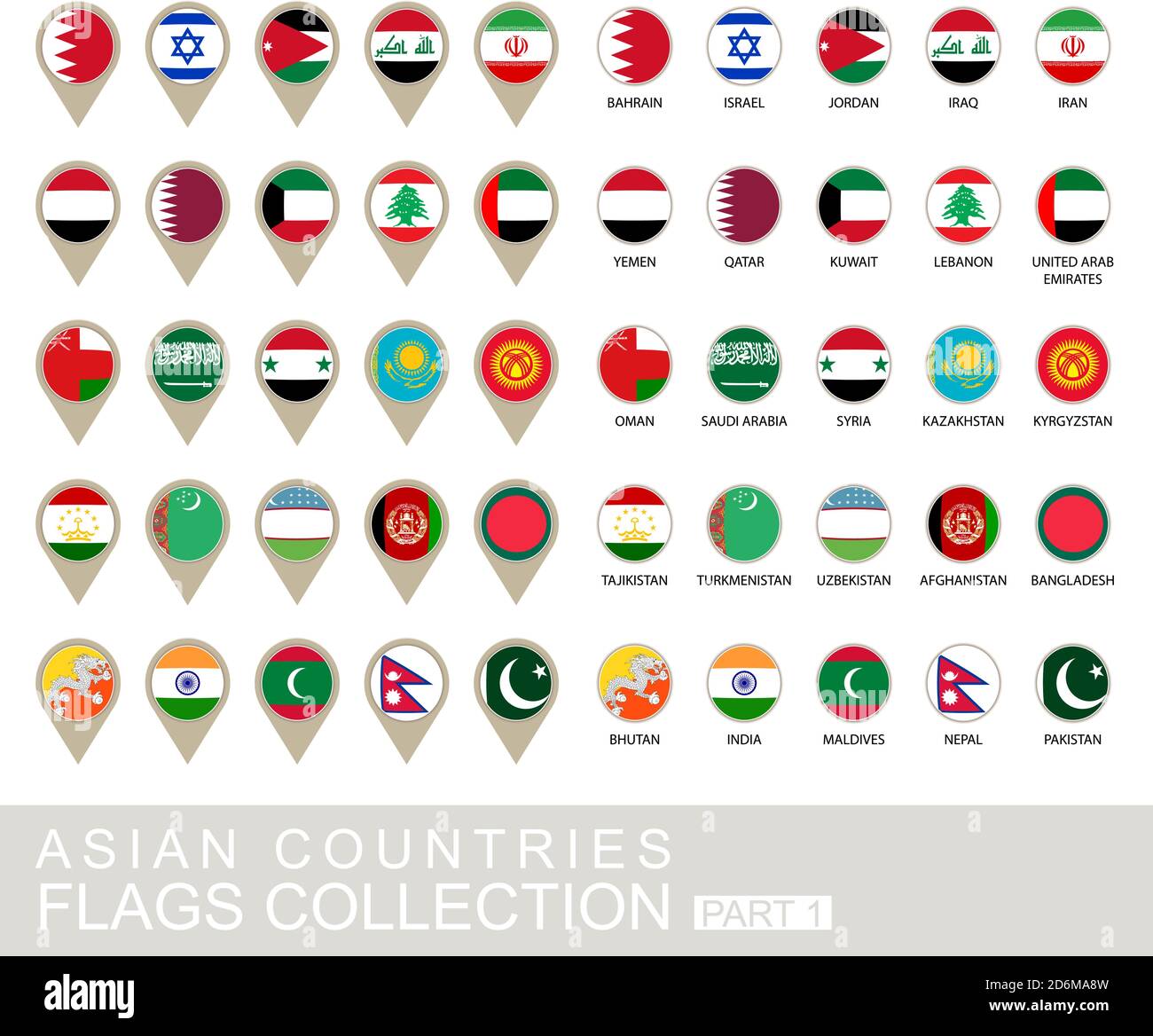 Asian Countries Flags Collection, Part 1 , 2 version Stock Vector Image ...