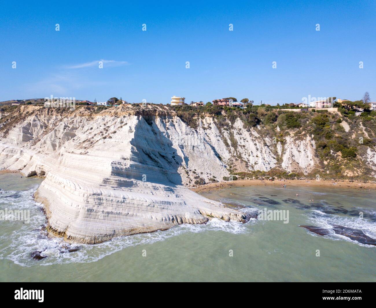 Aerial view of the beautiful white cliffs by the sea in Sicily, Italy ...