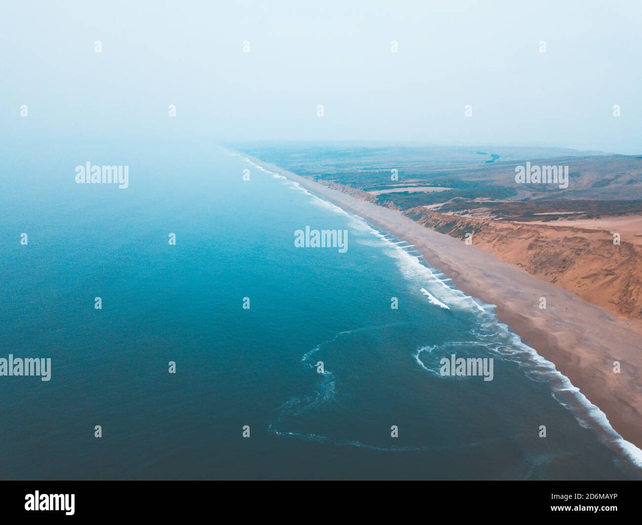 Aerial view of a long coastline of the famous Point Reyes national park ...