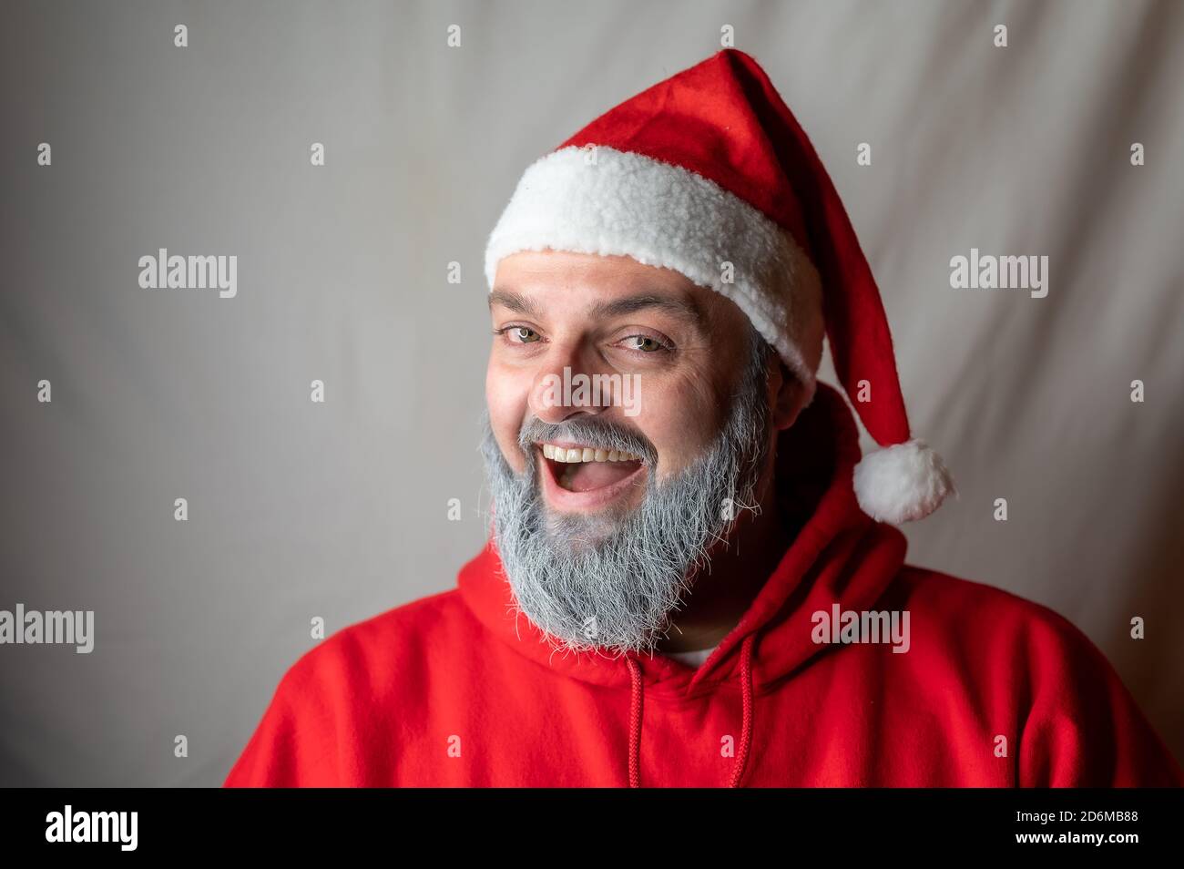Santa Claus laughs at the camera with his mouth wide open Stock Photo ...