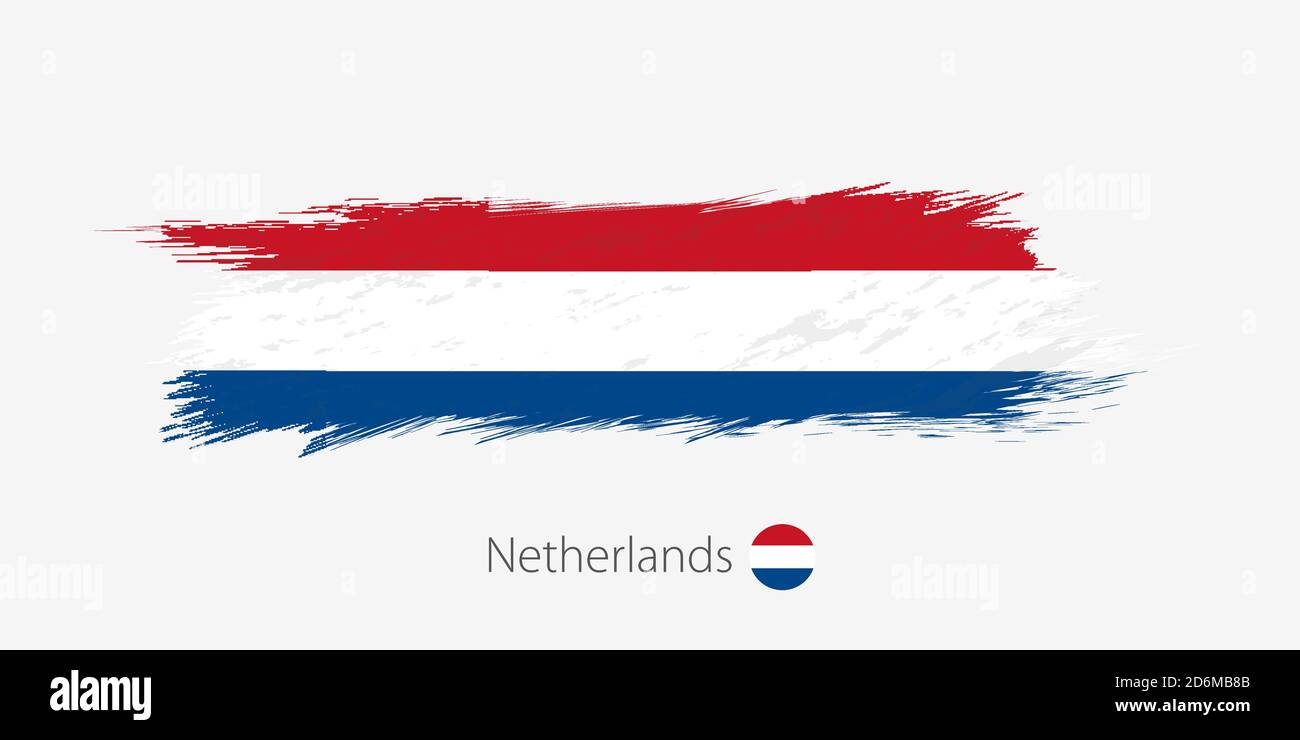Flag of Netherlands, grunge abstract brush stroke on gray background ...