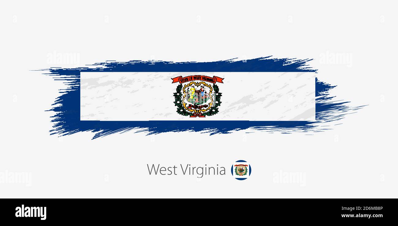 Flag of West Virginia US State, grunge abstract brush stroke on gray ...