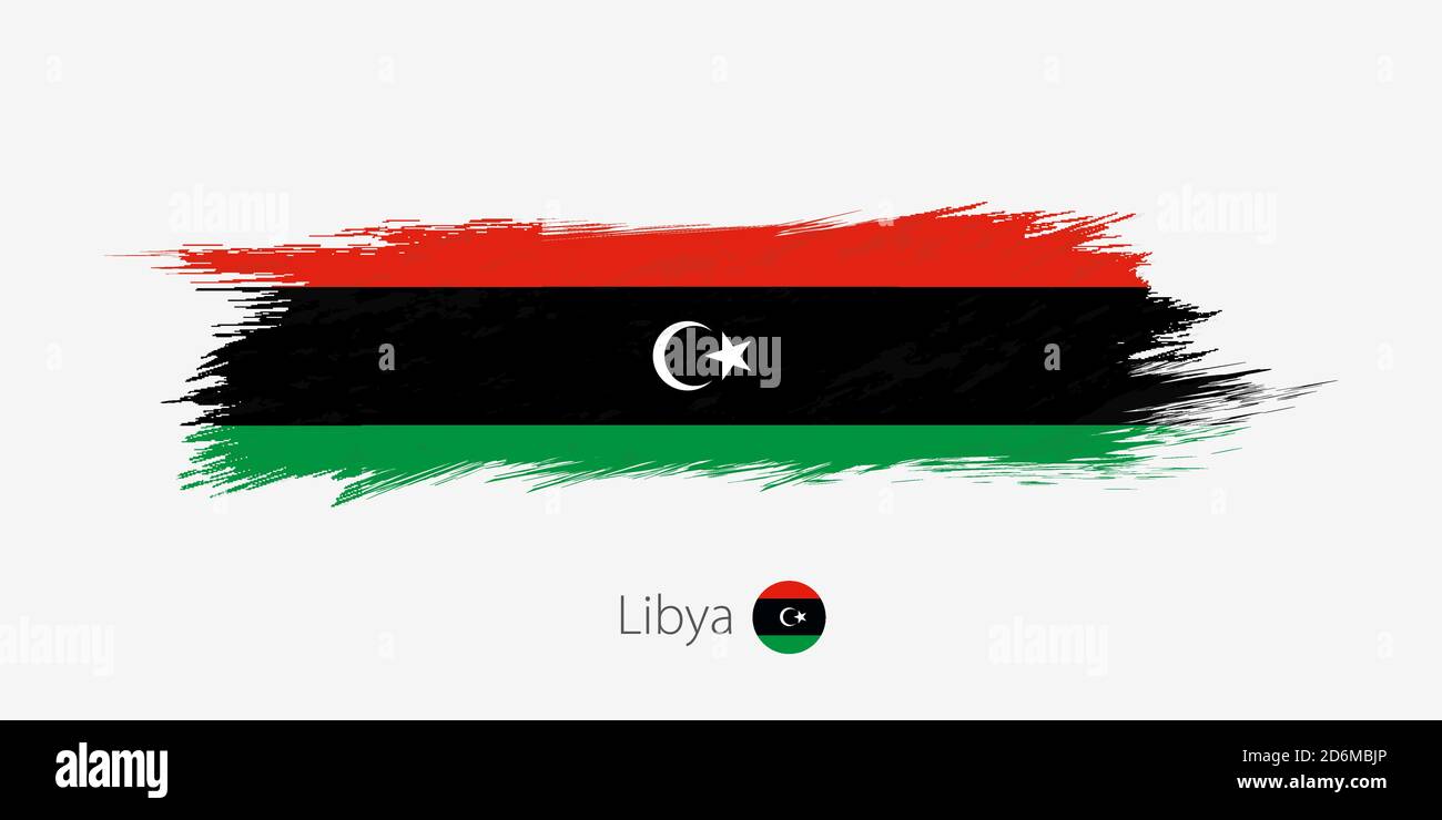 Flag of Libya, grunge abstract brush stroke on gray background. Vector ...