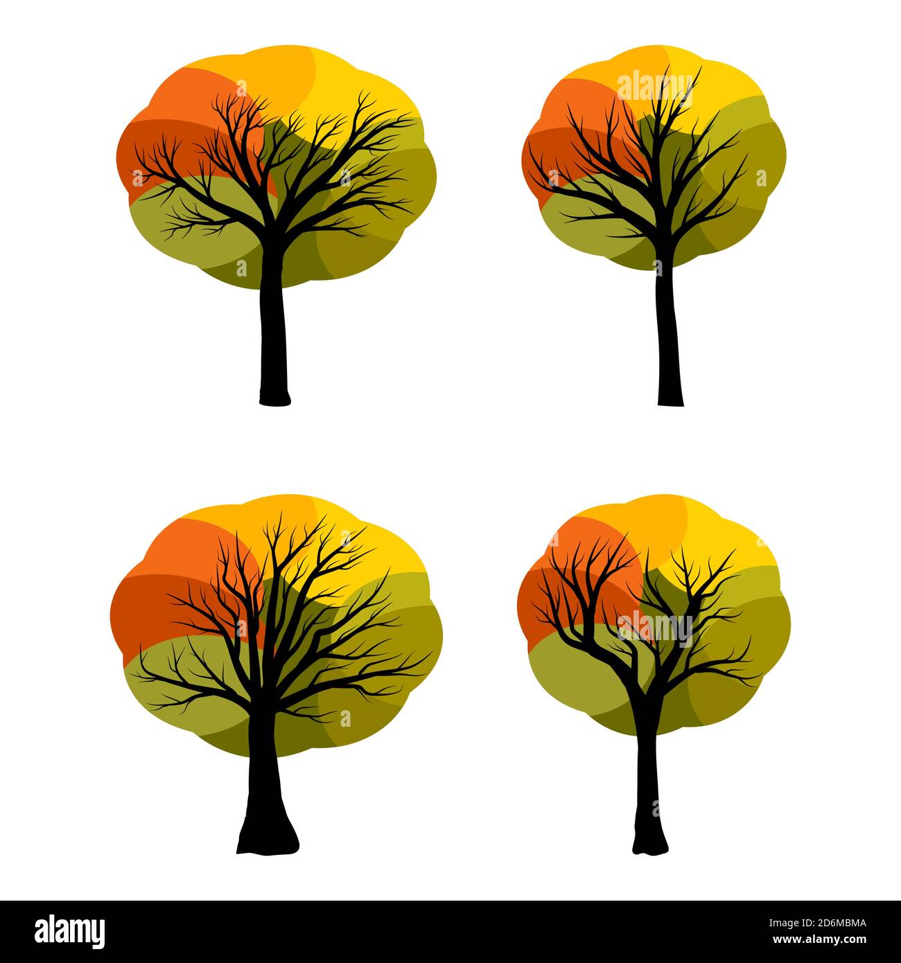 Autumn trees vector set. Abstract autumnal tree collection. Cartoon ...