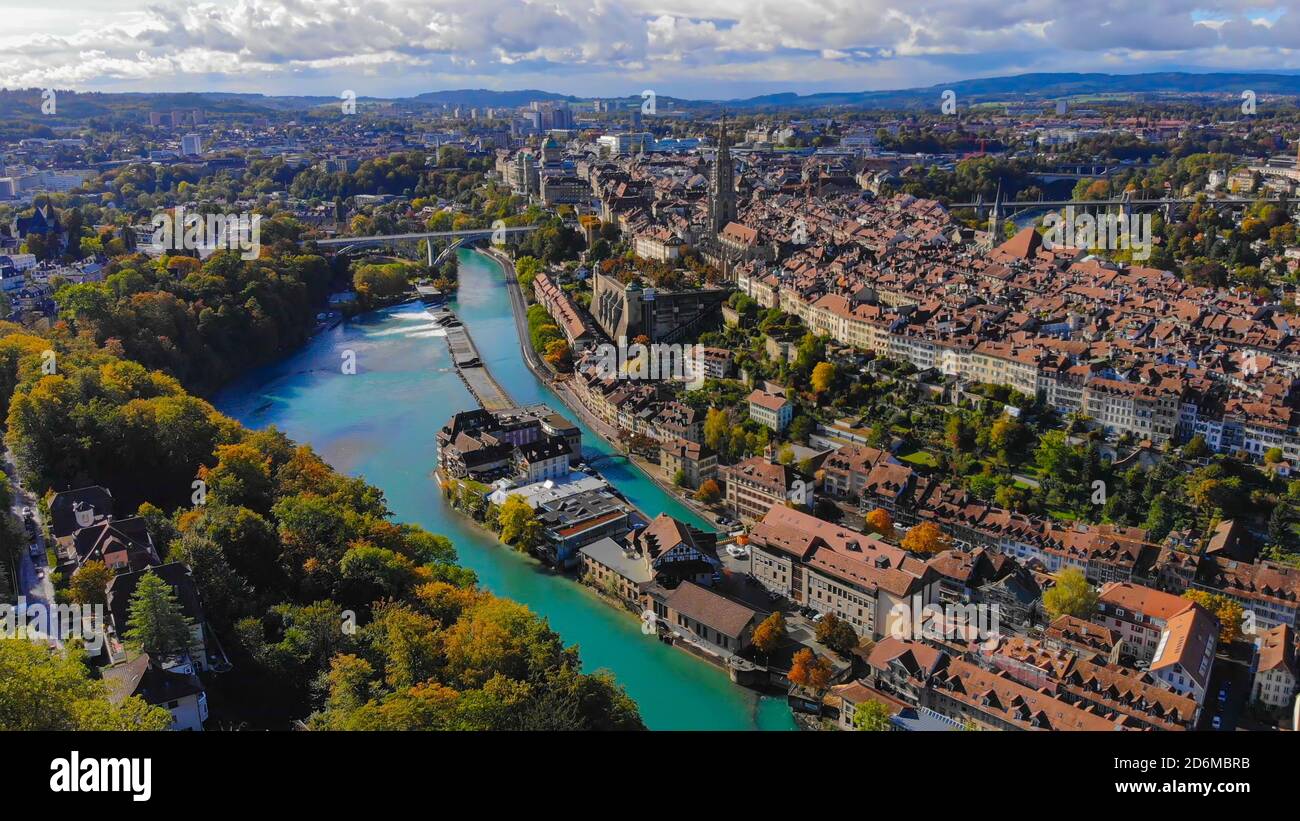 Aerial view over the city of Bern - the capital city of Switzerland ...