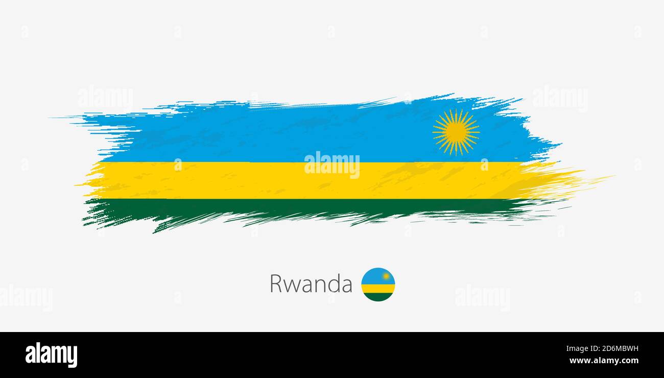 Flag of Rwanda, grunge abstract brush stroke on gray background. Vector ...