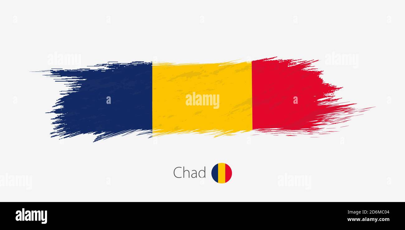 Flag of Chad, grunge abstract brush stroke on gray background. Vector ...