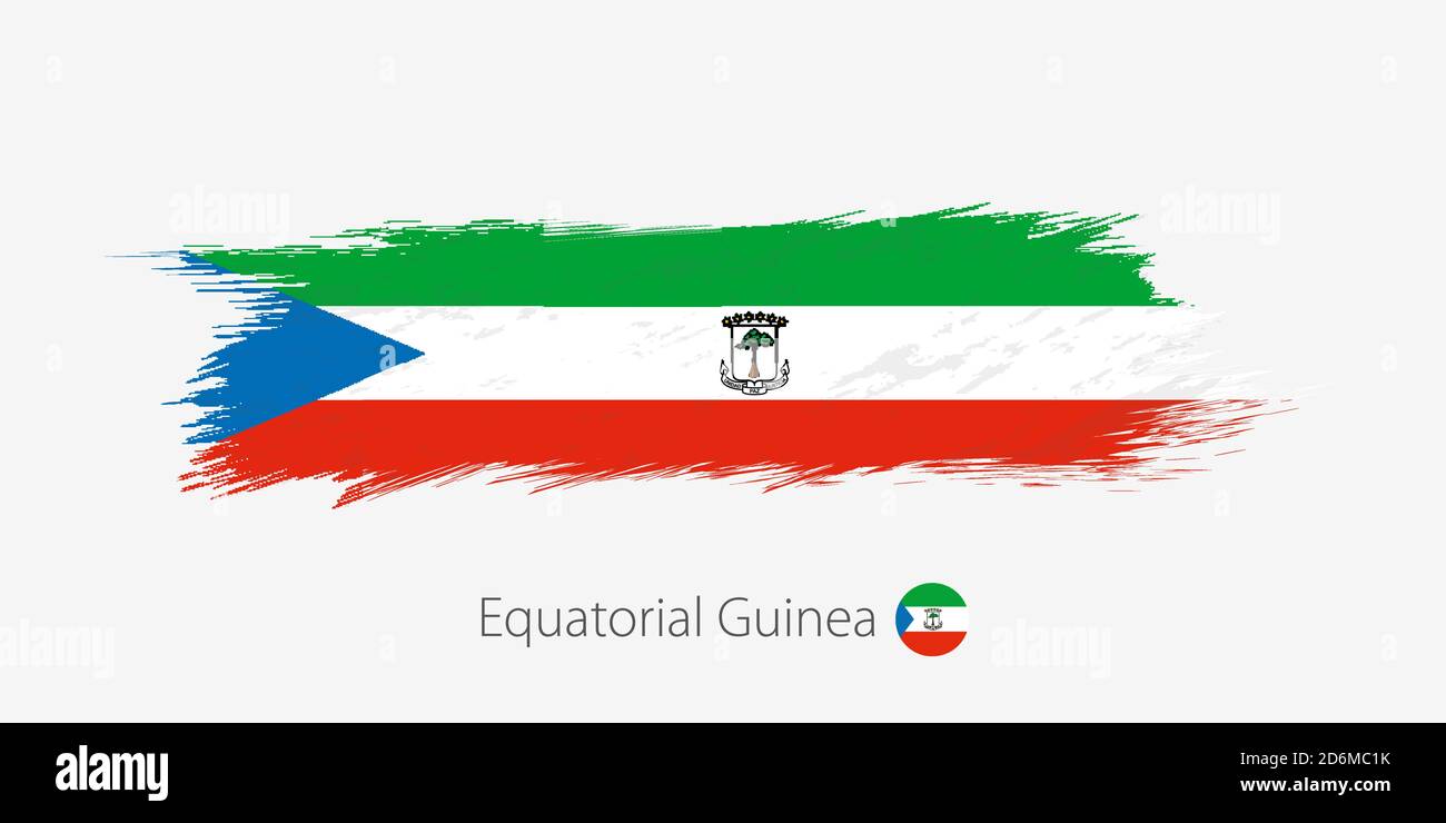 Flag of Equatorial Guinea, grunge abstract brush stroke on gray background. Vector illustration ...