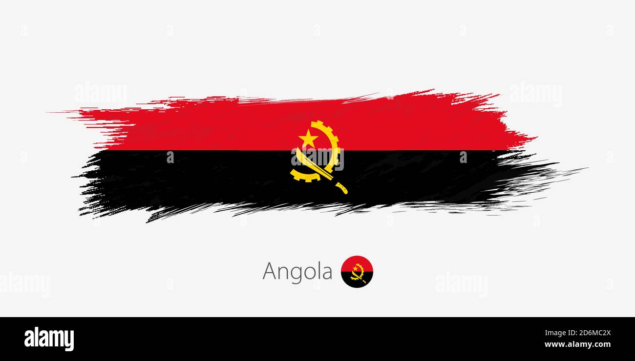 Flag of Angola, grunge abstract brush stroke on gray background. Vector ...