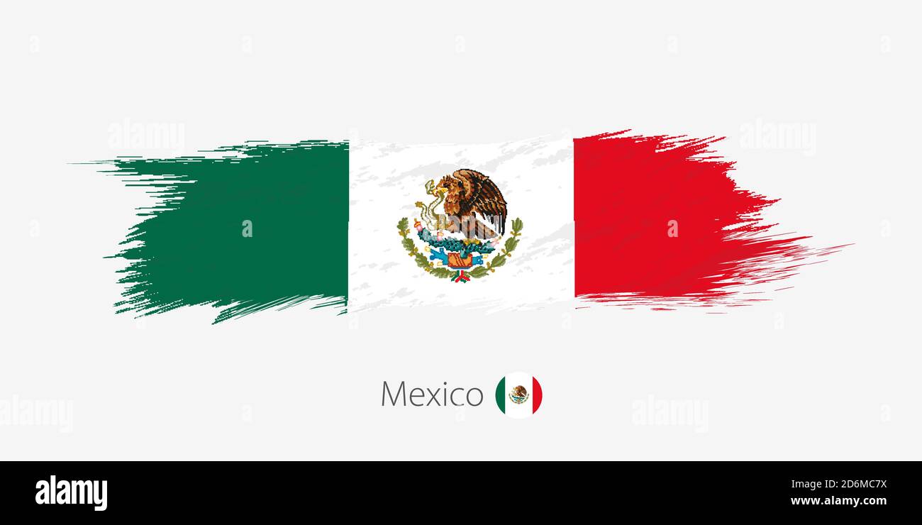 Flag of Mexico, grunge abstract brush stroke on gray background. Vector ...