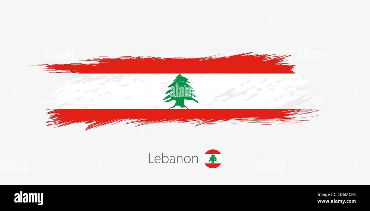 Flag of Lebanon, grunge abstract brush stroke on gray background ...