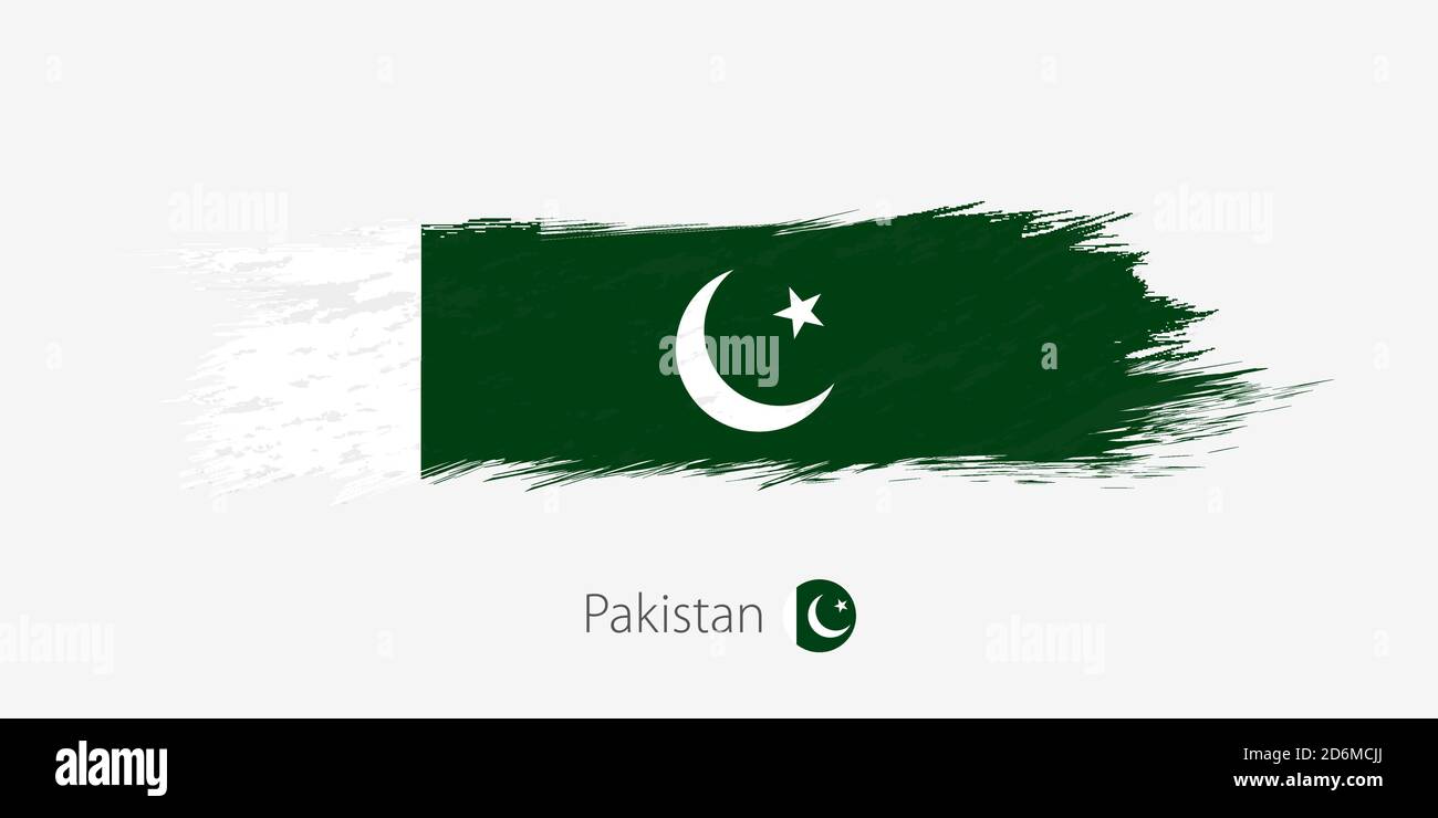 Flag of Pakistan, grunge abstract brush stroke on gray background ...
