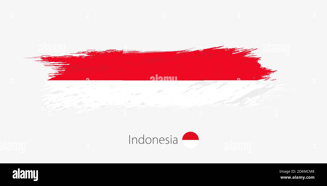 Flag of Indonesia, grunge abstract brush stroke on gray background ...