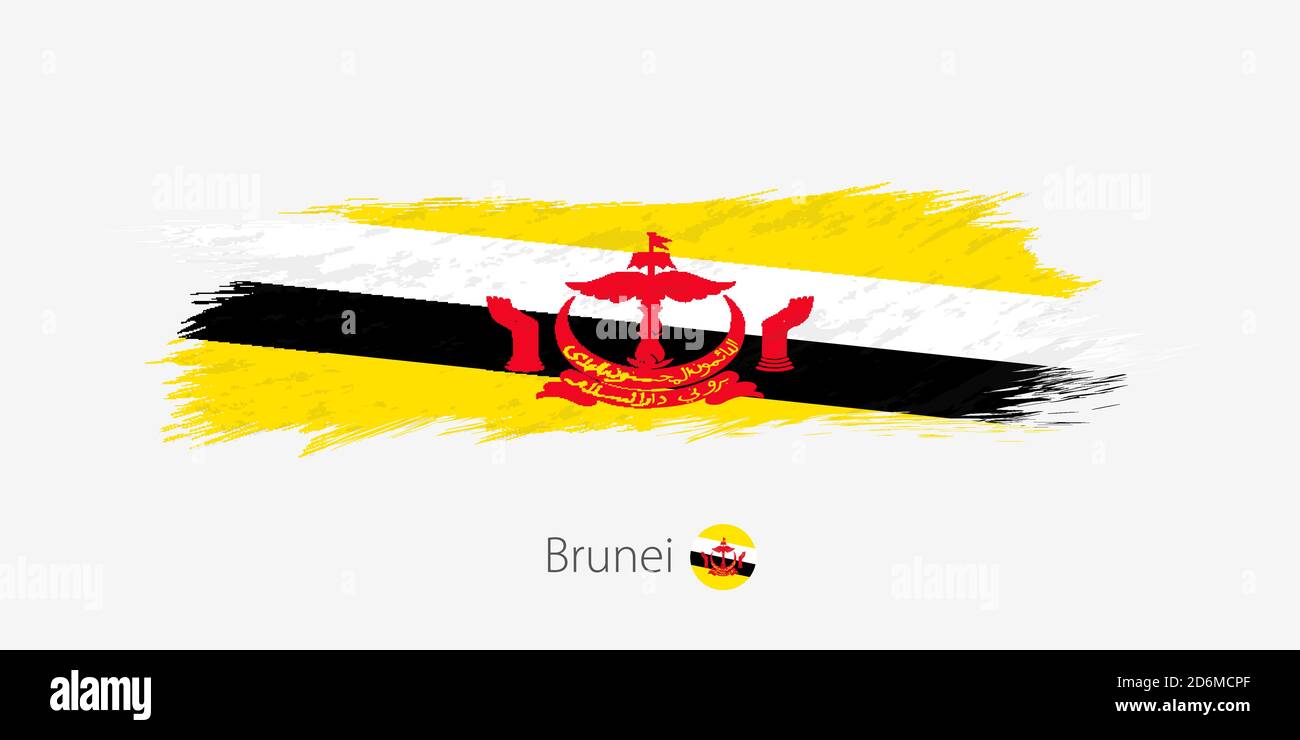 Flag of Brunei, grunge abstract brush stroke on gray background. Vector ...