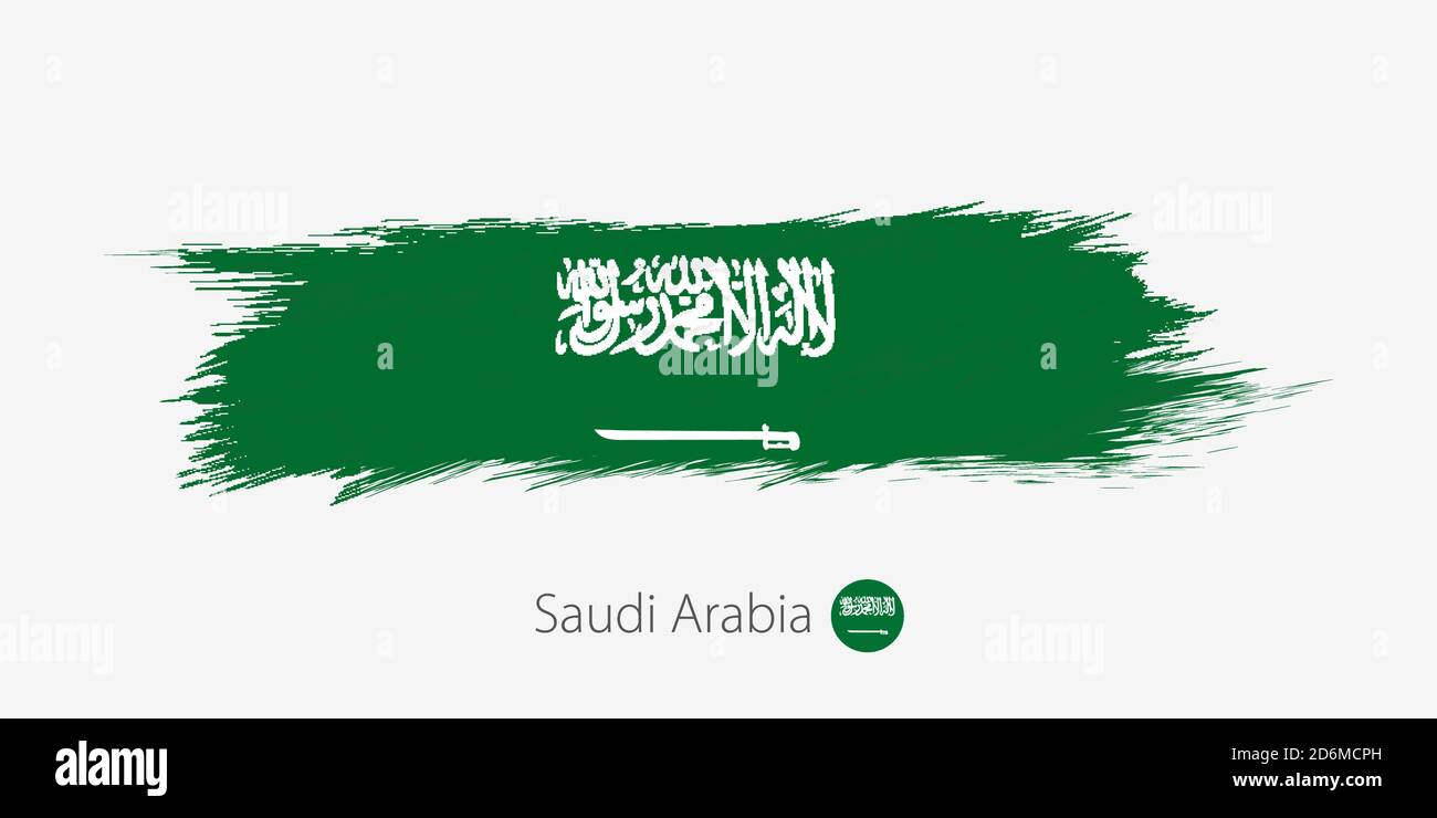 Flag of Saudi Arabia, grunge abstract brush stroke on gray background ...