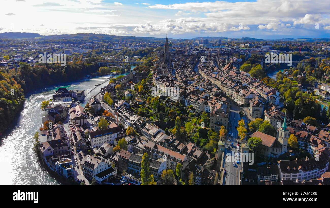 Aerial view over the city of Bern - the capital city of Switzerland ...