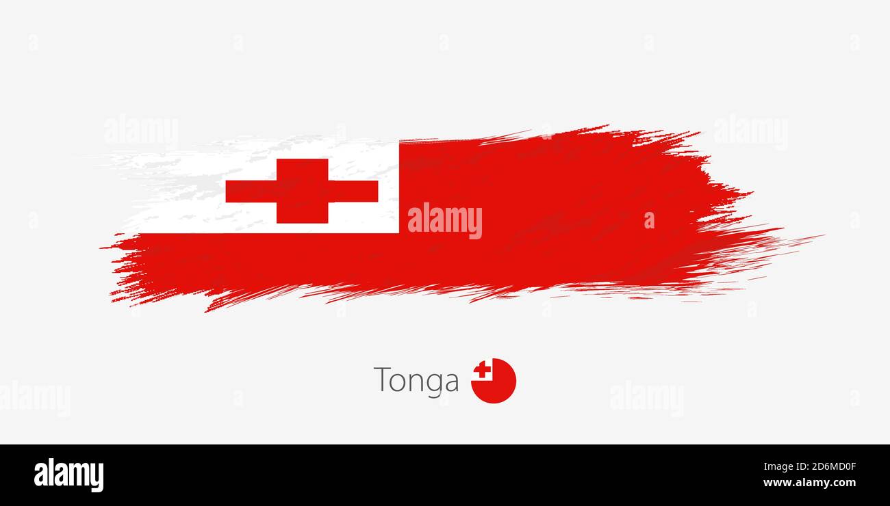 Flag of Tonga, grunge abstract brush stroke on gray background. Vector ...