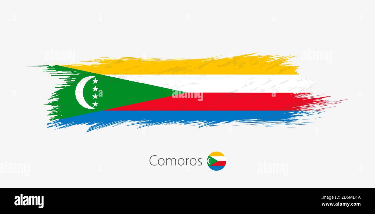 Flag of Comoros, grunge abstract brush stroke on gray background ...
