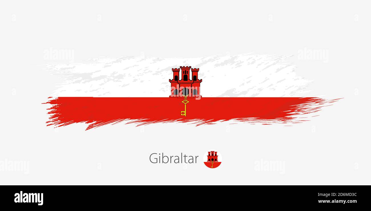 Flag of Gibraltar, grunge abstract brush stroke on gray background ...