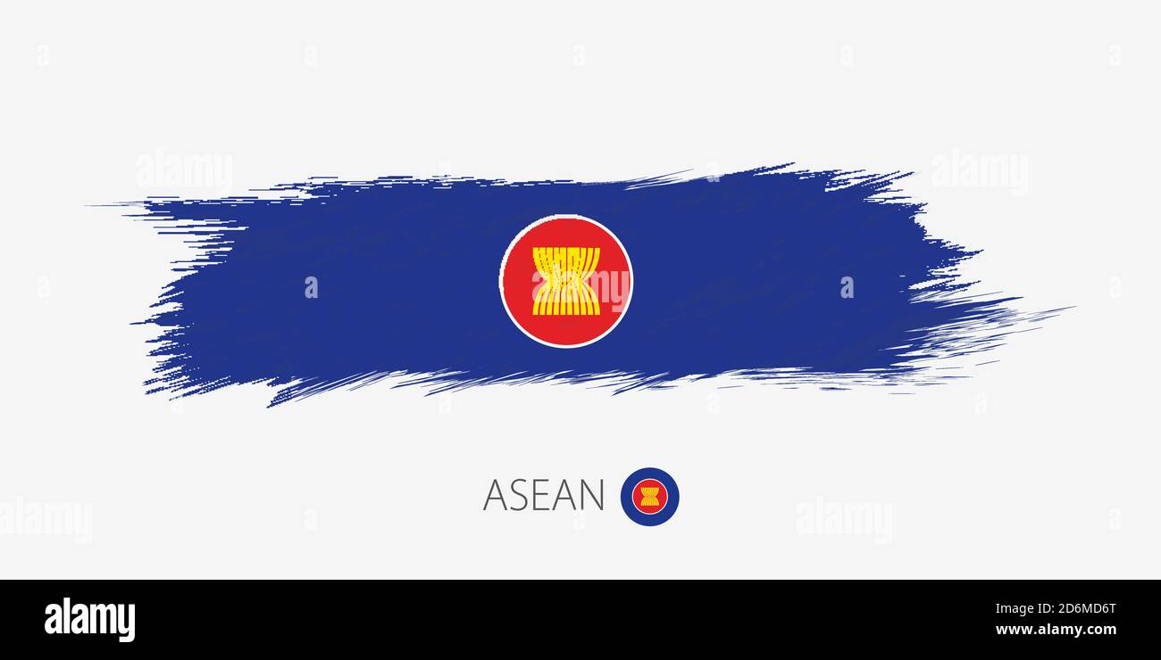 Flag of ASEAN, grunge abstract brush stroke on gray background. Vector ...