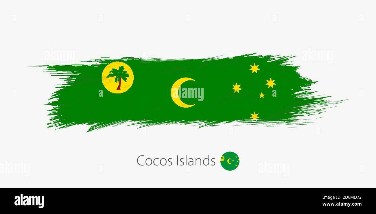 Flag of Cocos Islands, grunge abstract brush stroke on gray background ...