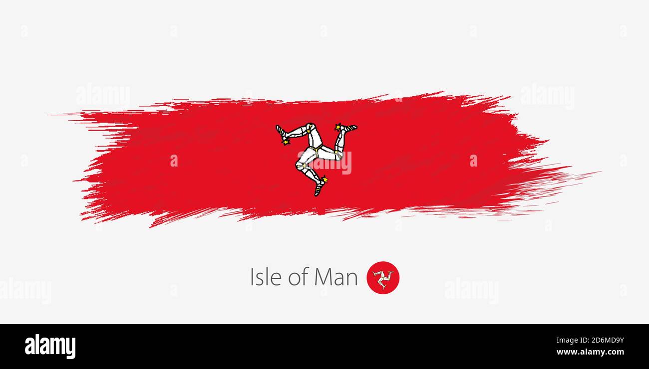 Flag of Isle of Man, grunge abstract brush stroke on gray background ...