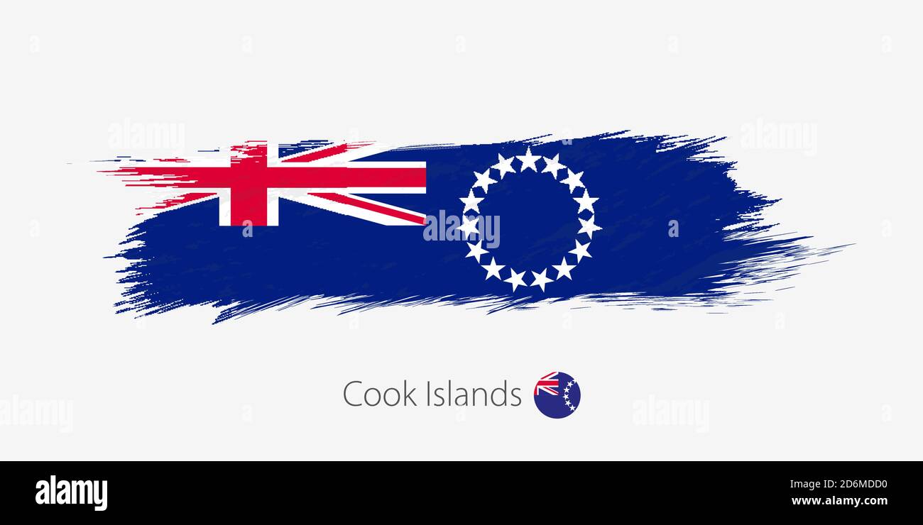 Flag of Cook Islands, grunge abstract brush stroke on gray background ...