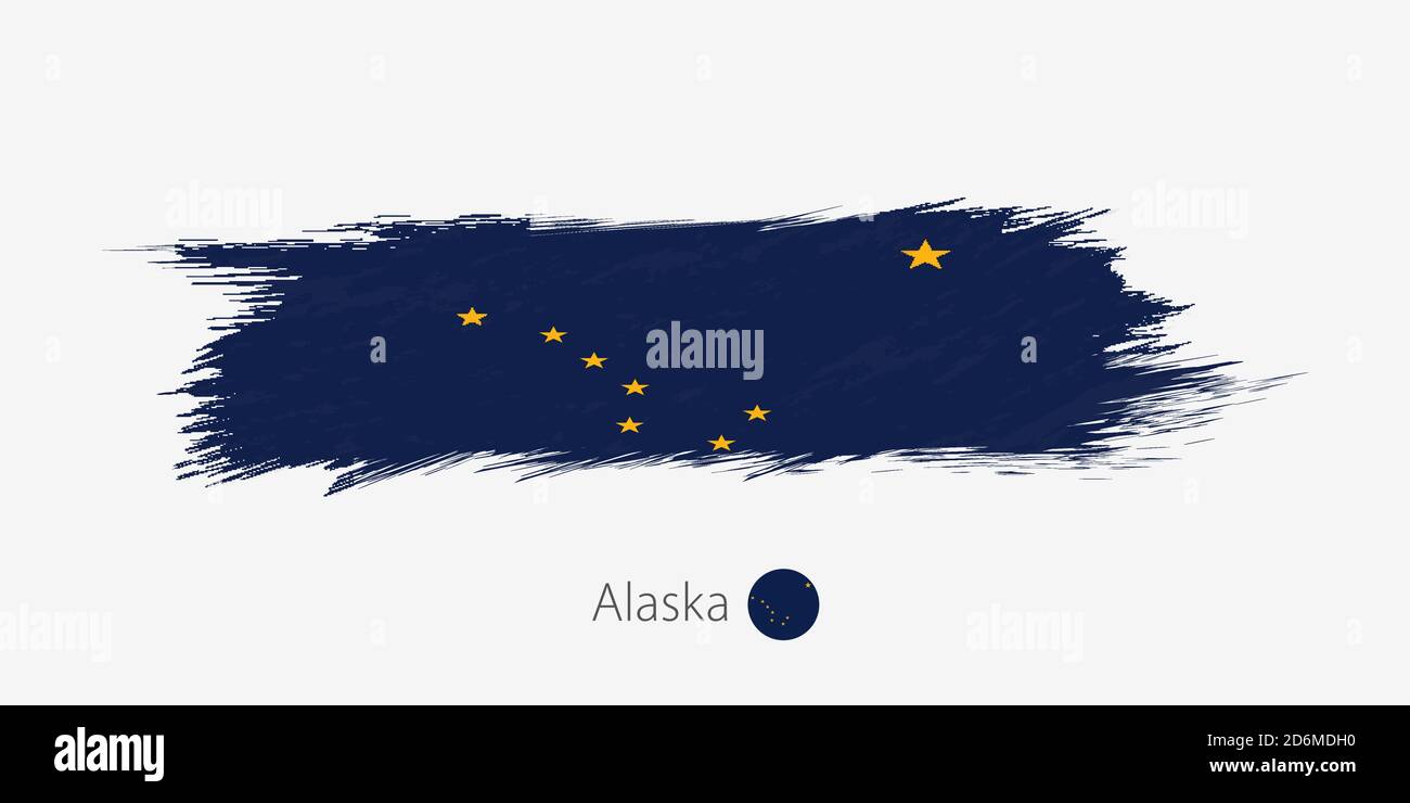 Flag of Alaska US State, grunge abstract brush stroke on gray ...