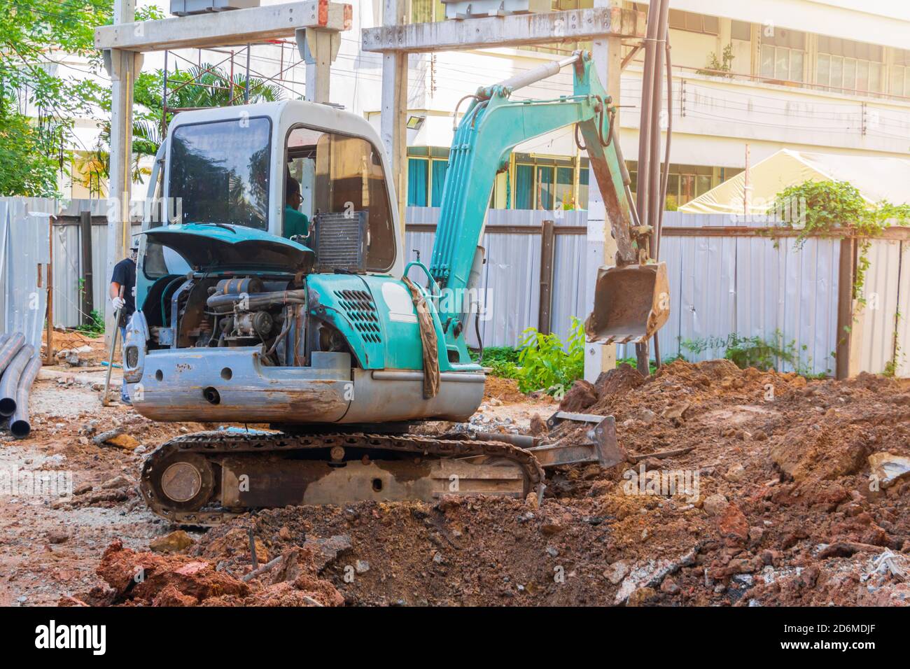 small excavator working excavation site construction Stock Photo - Alamy