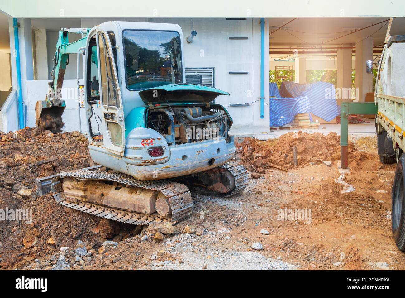 small excavator working excavation site construction Stock Photo - Alamy