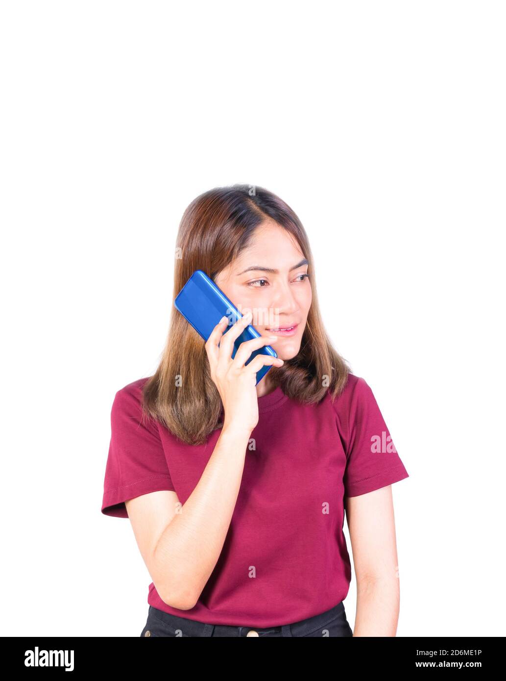 woman use smartphone talk. closeup on white background Stock Photo - Alamy