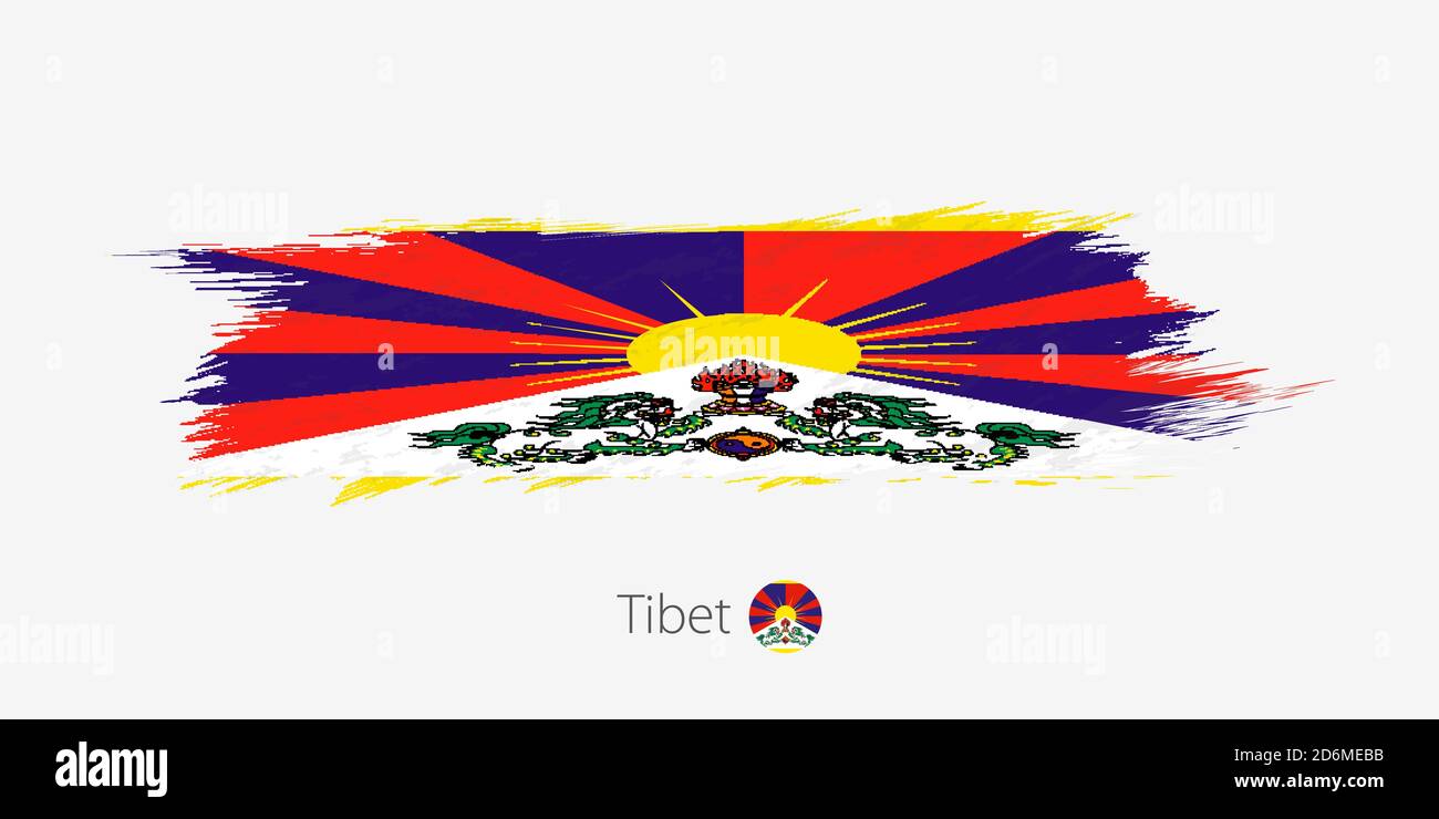 Flag of Tibet, grunge abstract brush stroke on gray background. Vector ...
