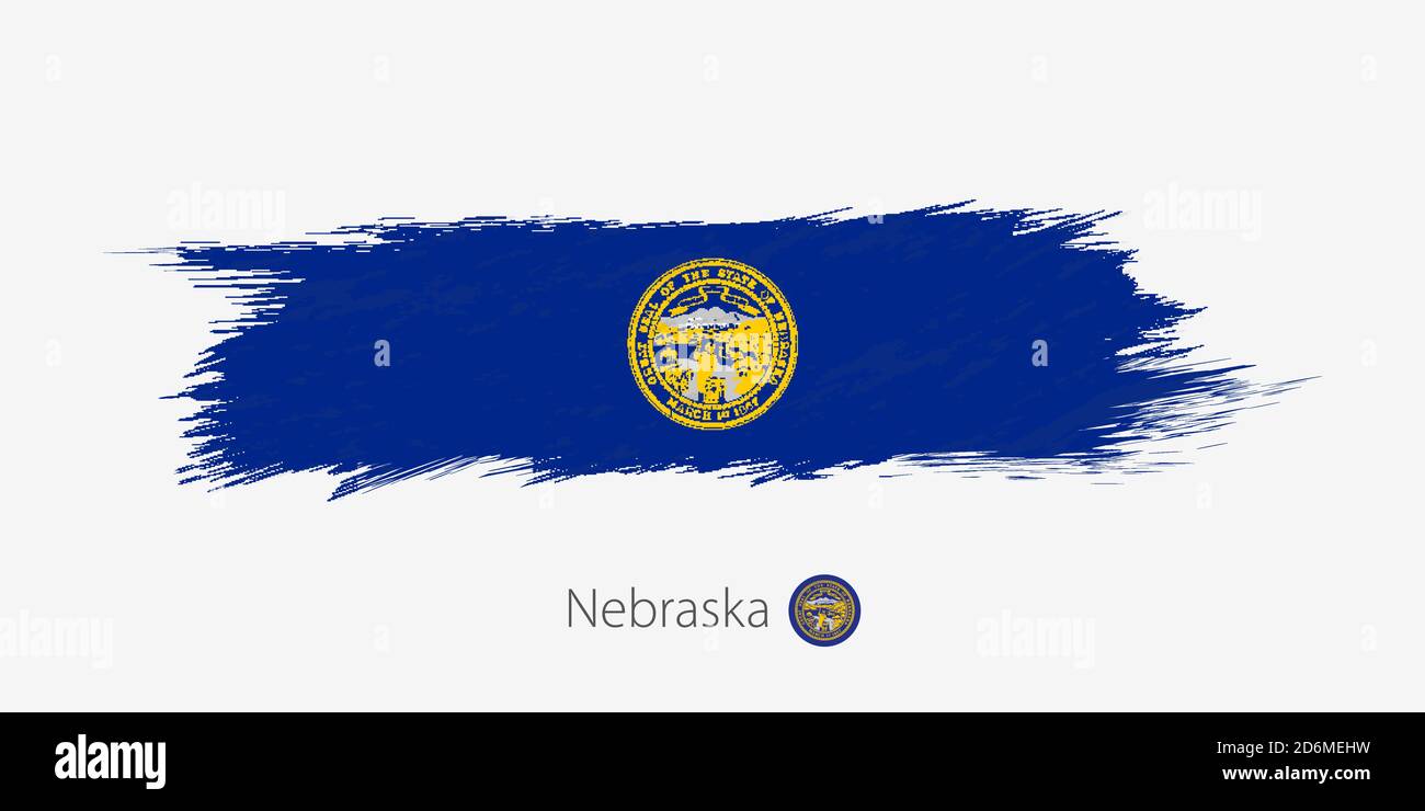 Flag of Nebraska US State, grunge abstract brush stroke on gray ...