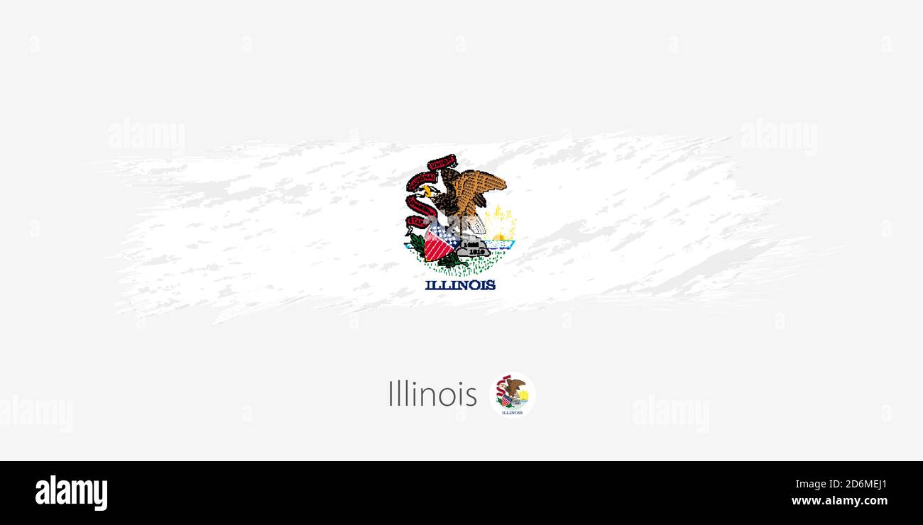 Flag of Illinois US State, grunge abstract brush stroke on gray ...