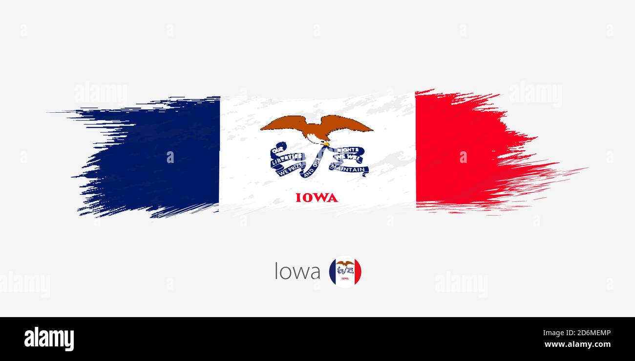 Flag of Iowa US State, grunge abstract brush stroke on gray background ...