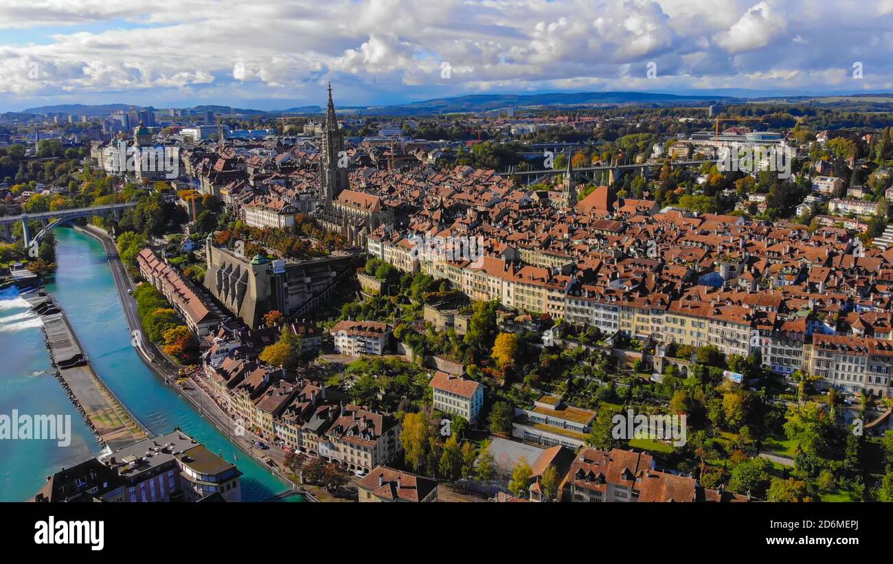 Aerial view over the city of Bern - the capital city of Switzerland ...