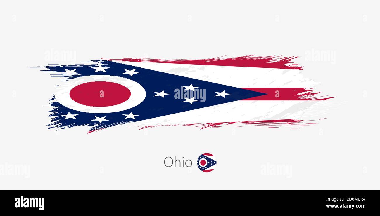 Flag of Ohio US State, grunge abstract brush stroke on gray background ...