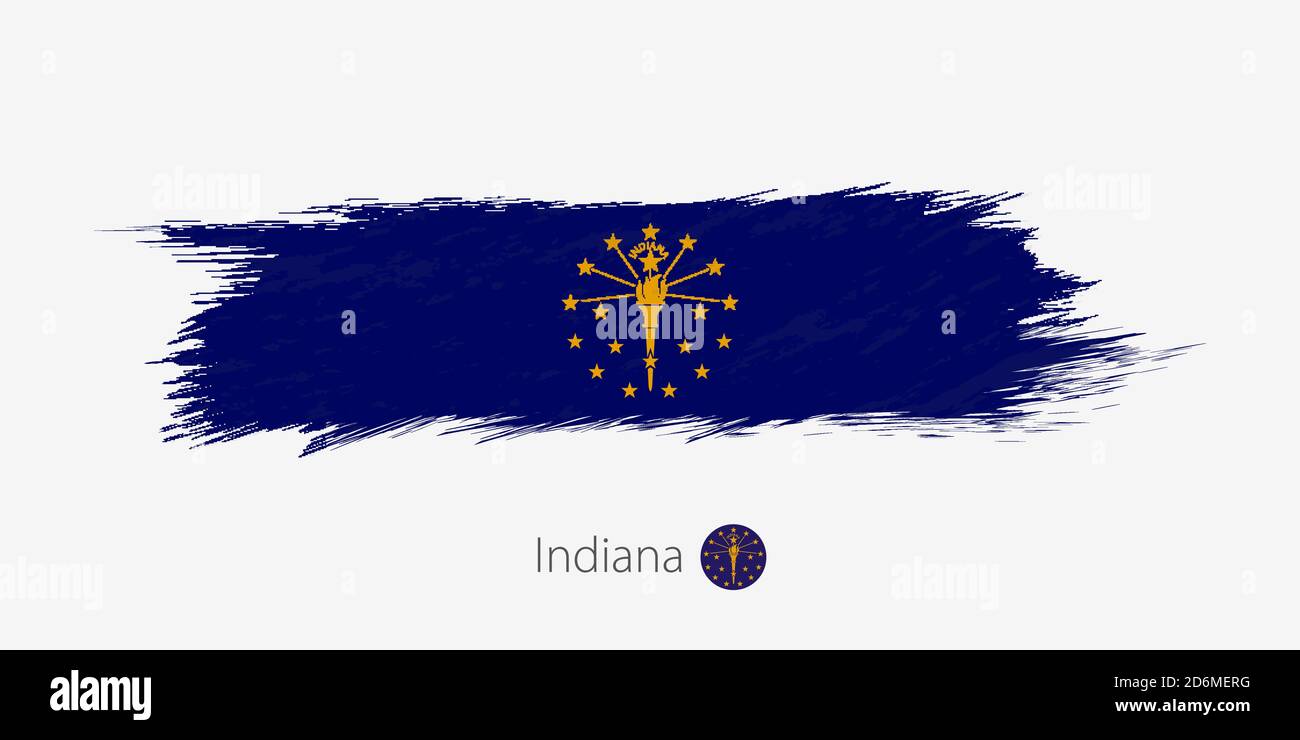 Flag of Indiana US State, grunge abstract brush stroke on gray ...