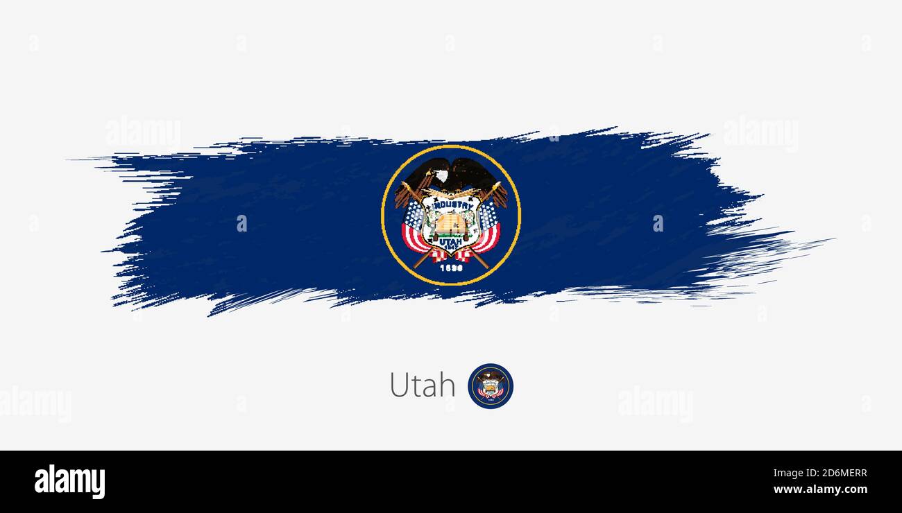 Flag of Utah US State, grunge abstract brush stroke on gray background ...
