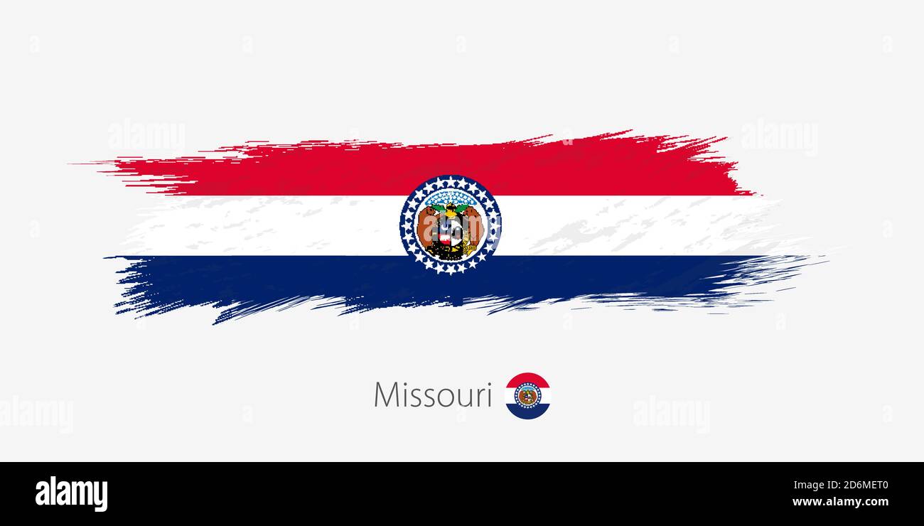 Flag of Missouri US State, grunge abstract brush stroke on gray ...