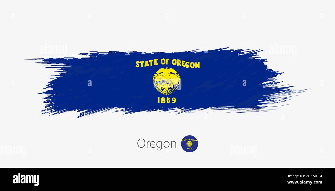 Flag of Oregon US State, grunge abstract brush stroke on gray ...