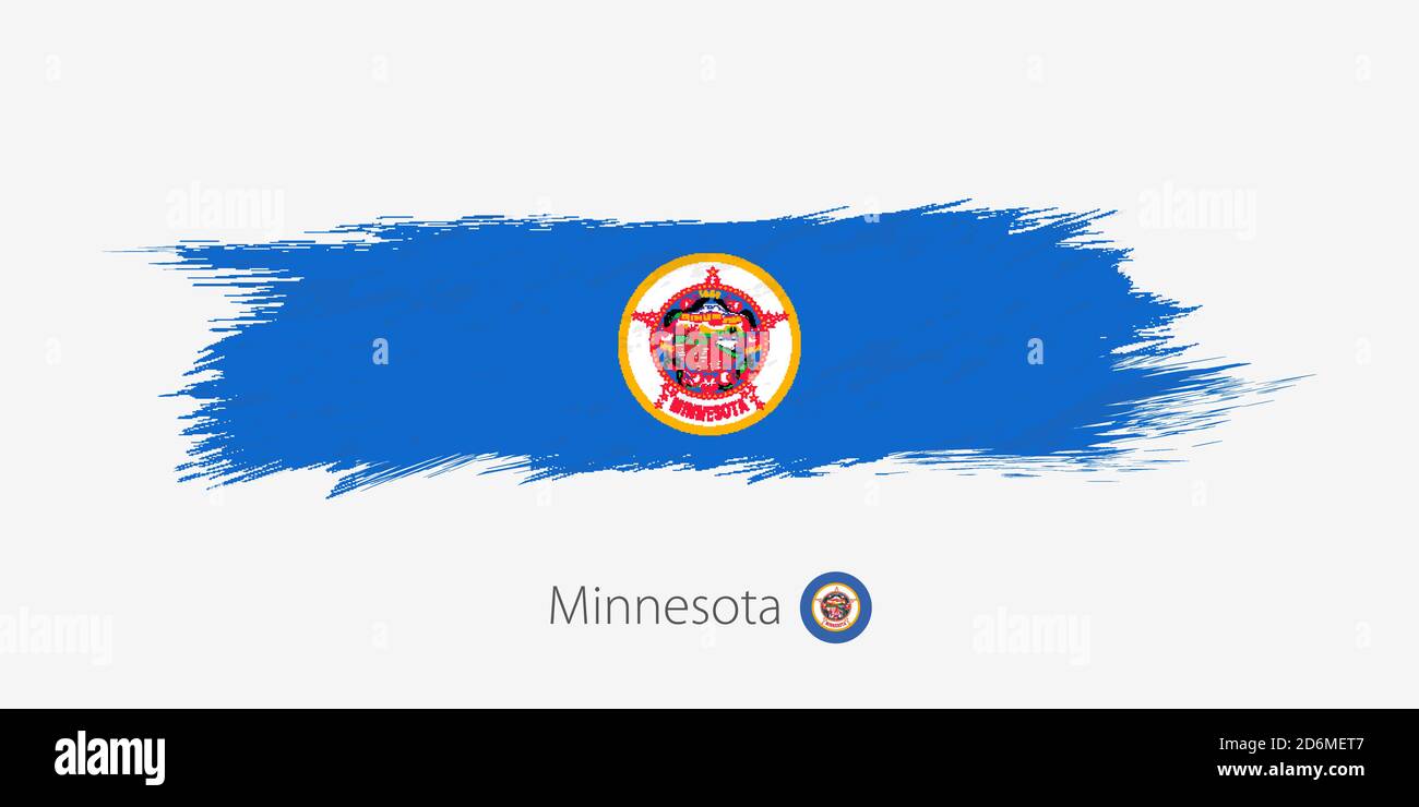 Flag of Minnesota US State, grunge abstract brush stroke on gray ...
