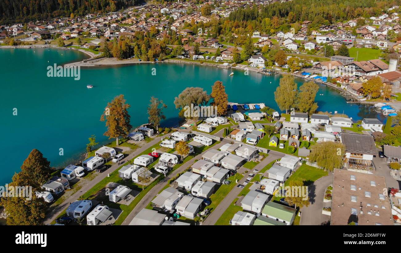 RV Park in the City of Brienz in Switzerland from above Stock Photo - Alamy