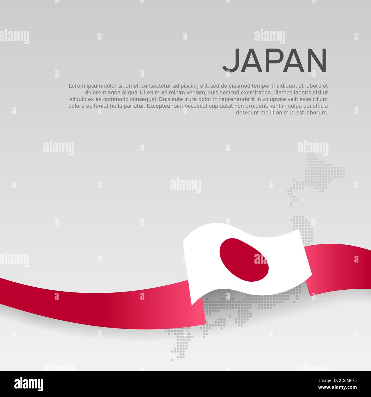 Japan wavy flag and mosaic map on white background. Wavy ribbon color ...