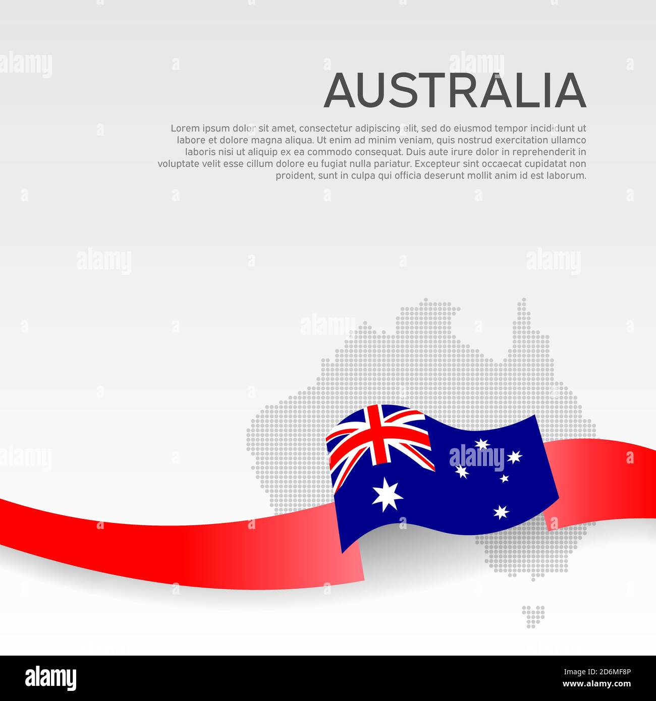 Australia wavy flag and mosaic map on white background. Wavy ribbon ...