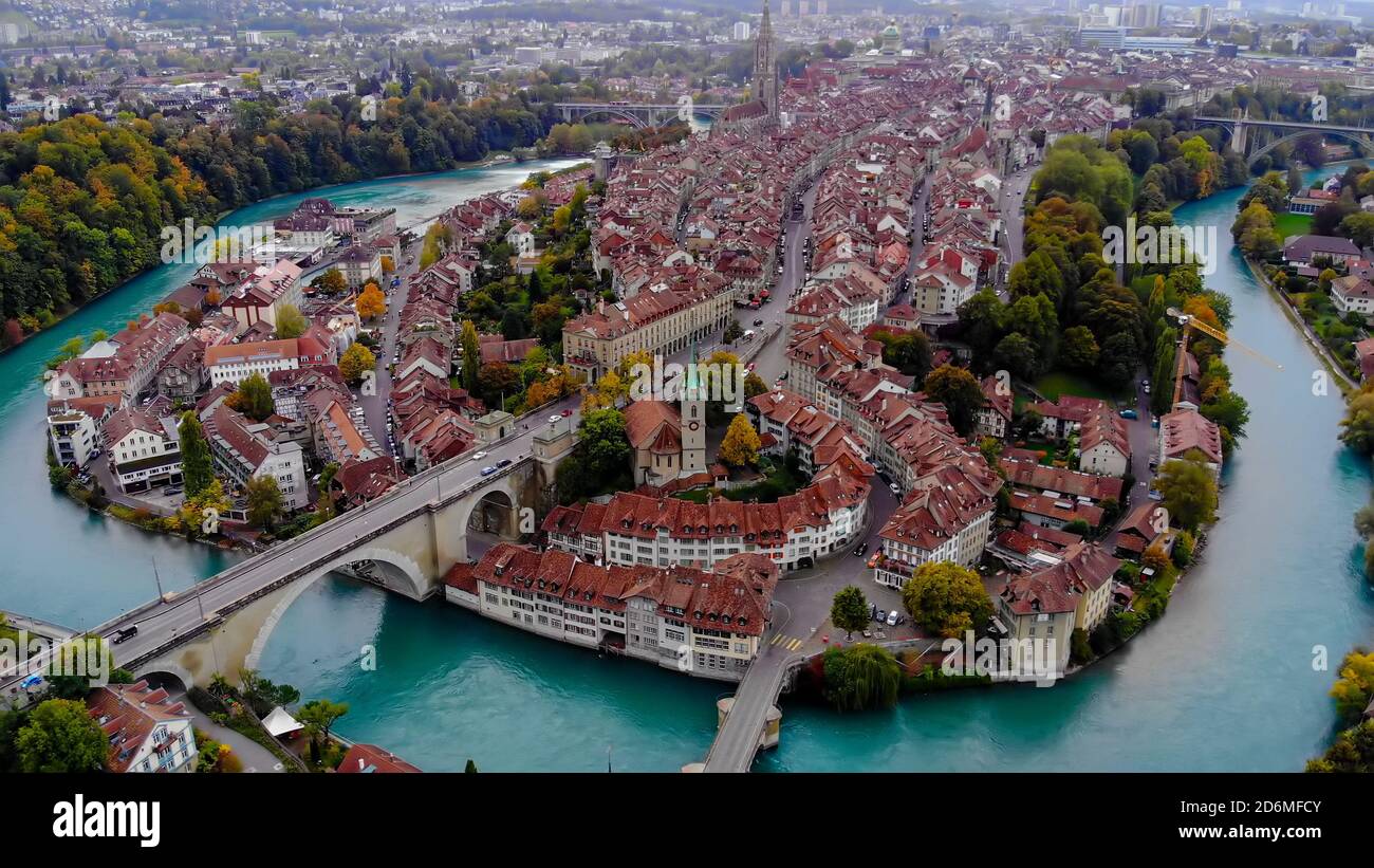 Aerial view over the city of Bern - the capital city of Switzerland ...